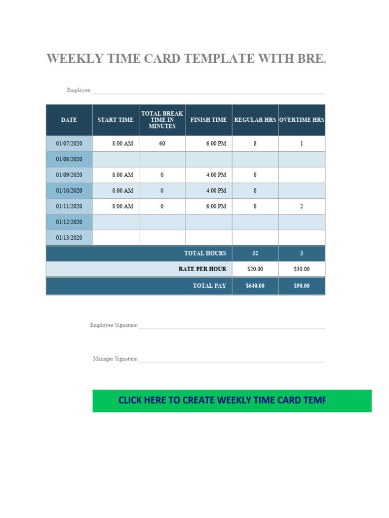 IC Weekly Time Card Template With Breaks Updated 8998 | PDF | Overtime ...