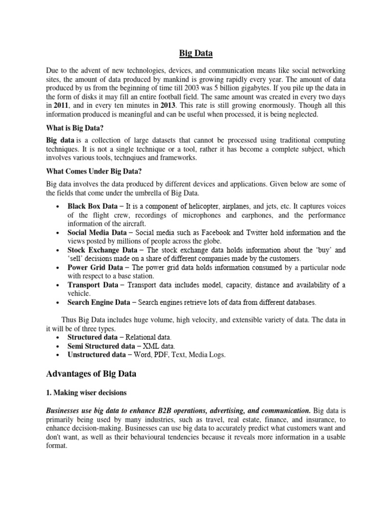 Big Data Introduction | PDF | Big Data | Analytics