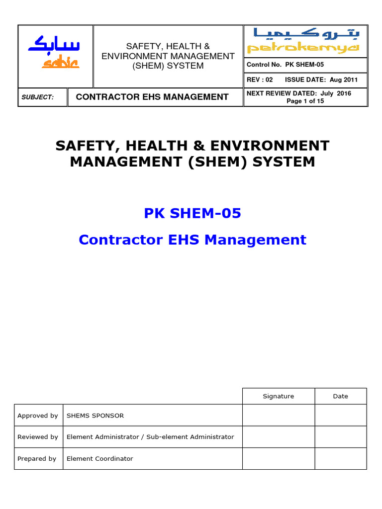 Shem Safety Management System | PDF | Employment | Personal Protective ...