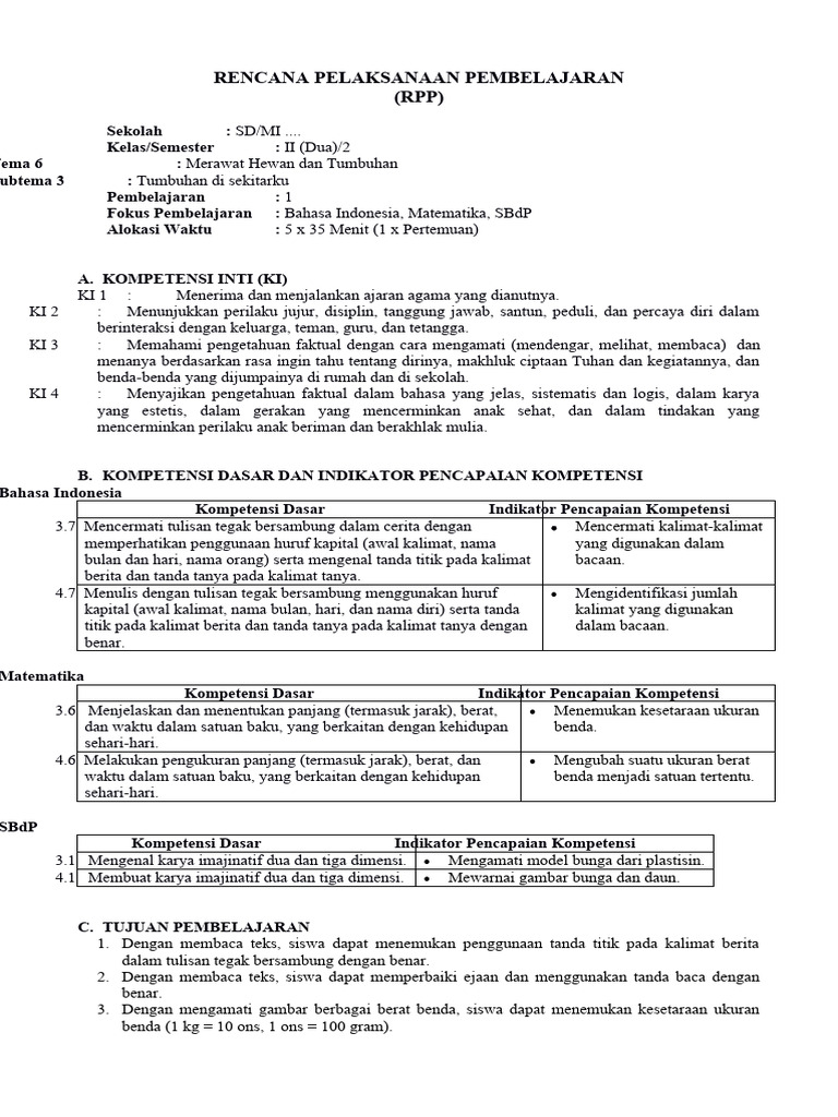 RPP Tema 6 SB 1 | PDF