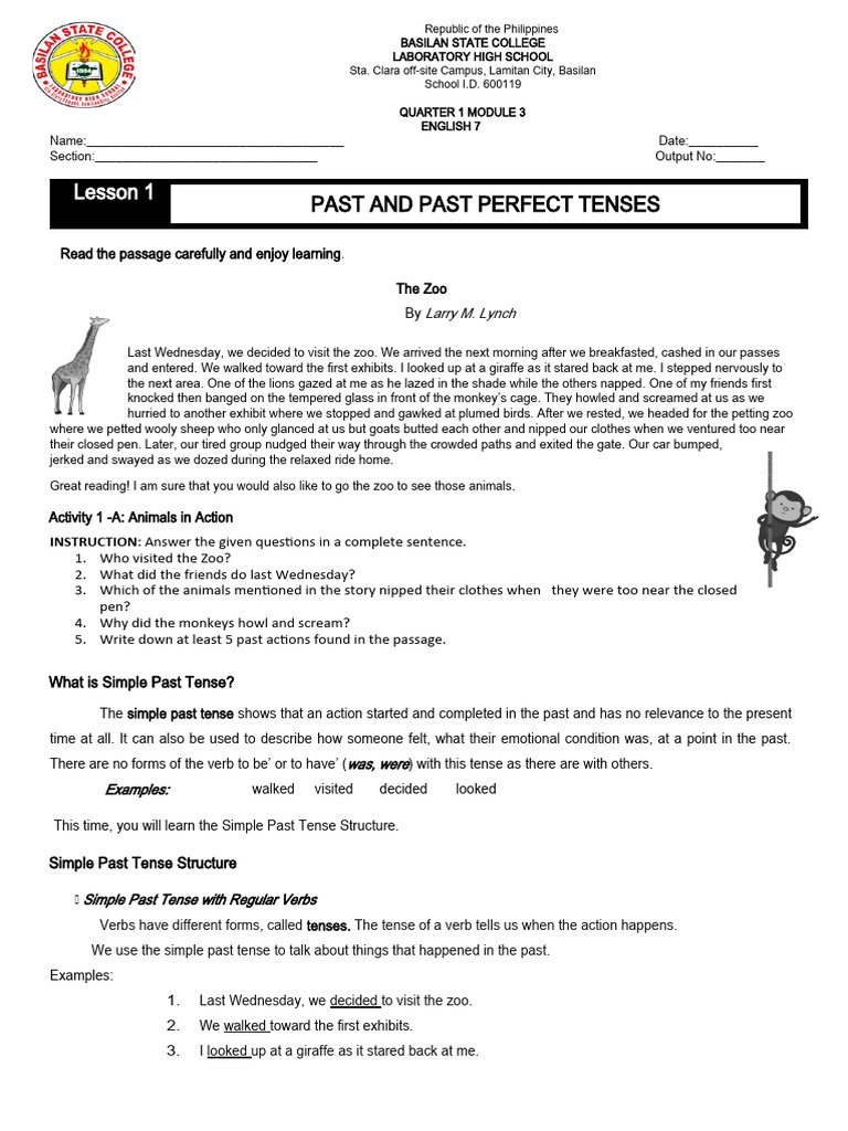 English 7 Quarter 1 Module 3 | PDF | Verb | Grammatical Tense
