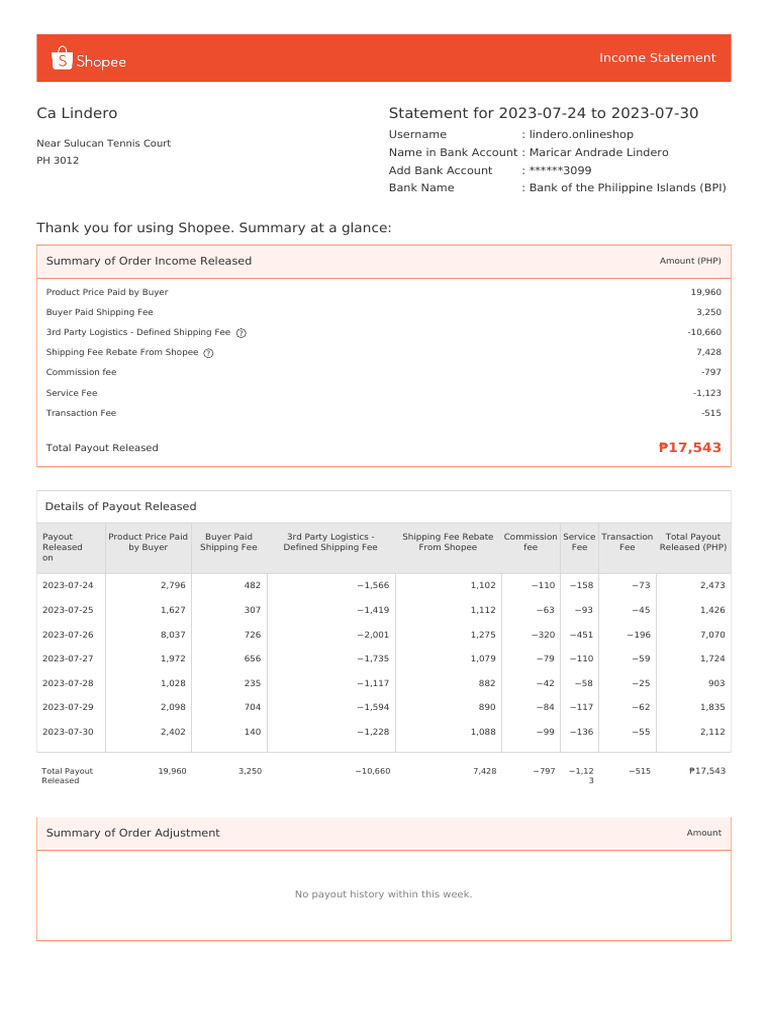 Weekly Report | PDF | Fee | Payments