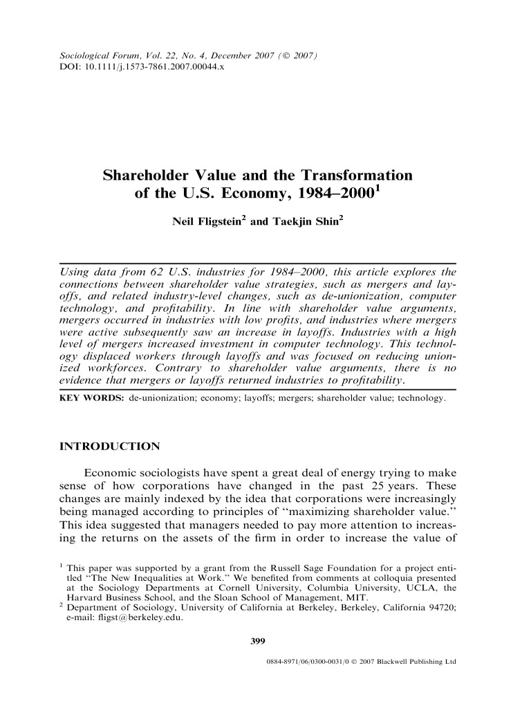 Shareholder Value's Impact on U.S. Economy | PDF | Regression Analysis ...