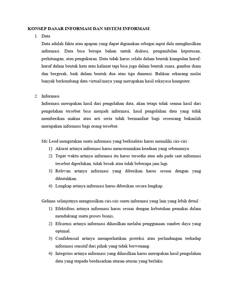 Konsep Dasar Informasi Dan Sistem Informasi | PDF