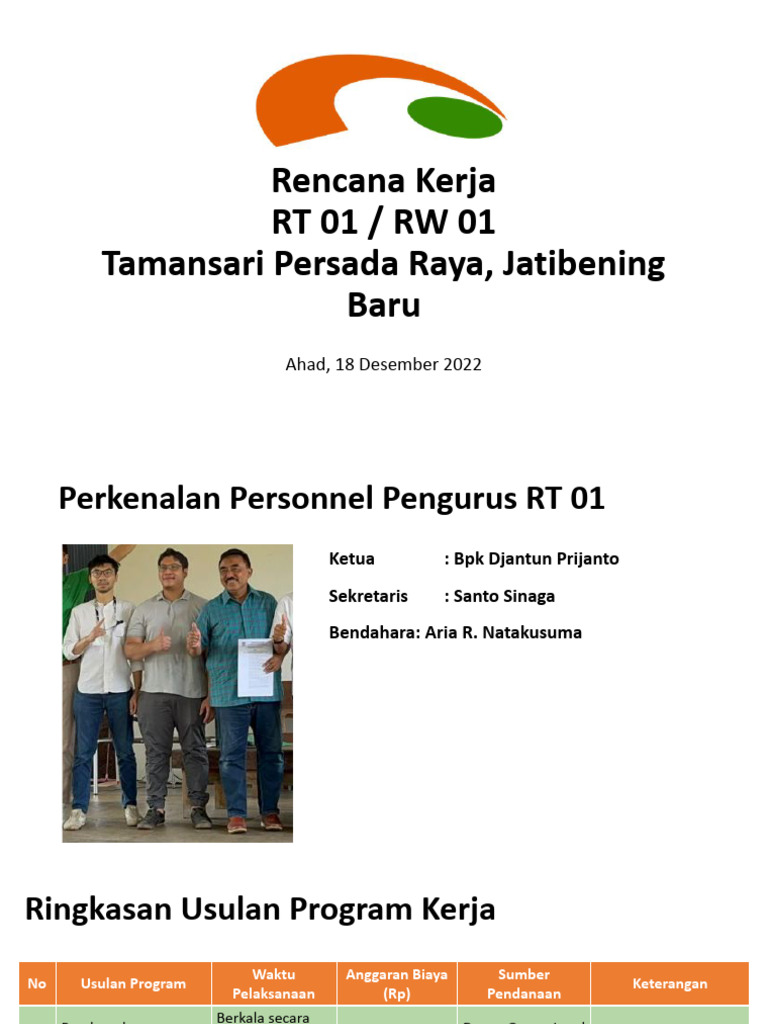Rencana Kerja RT 01 TPR 2022-2027 | PDF