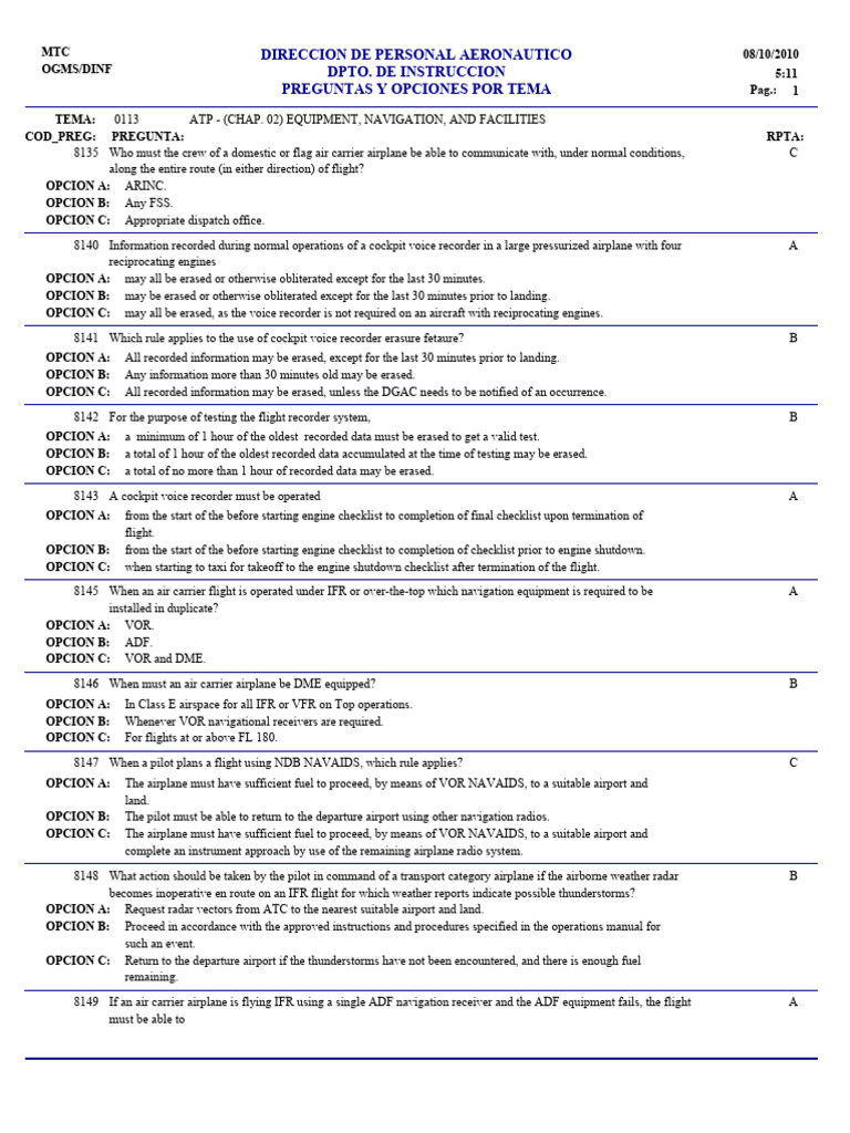 Atp - (Chap. 02) Equipment, Navigation, and Facilities | PDF ...