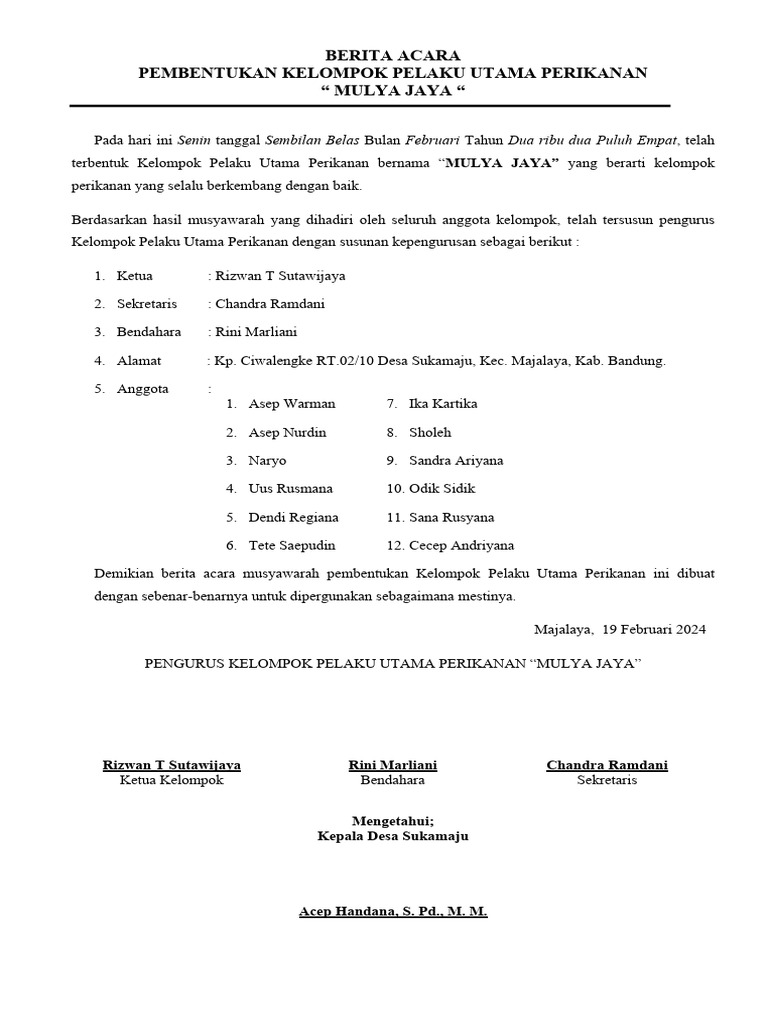 Contoh Berita Acara Pembentukan Kelompok | PDF