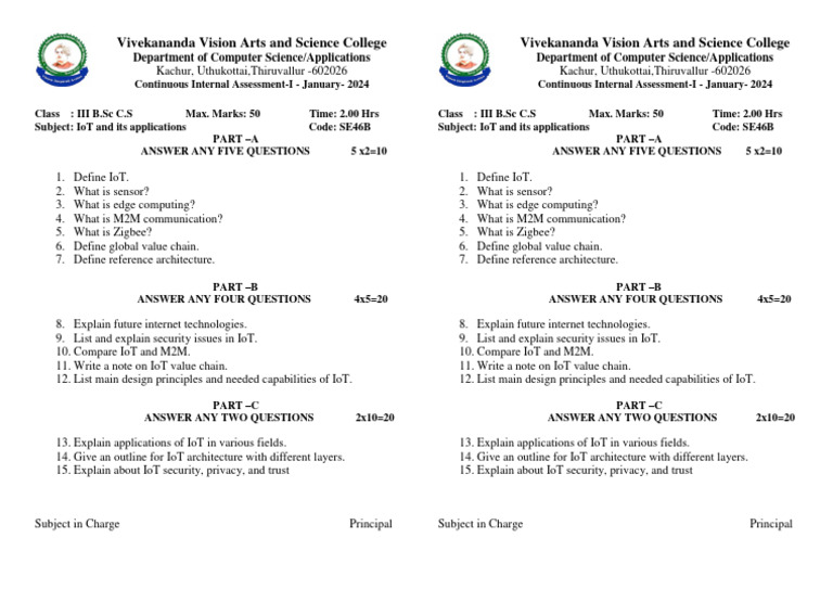 Iot Question Paper | PDF | Internet Of Things | Internet Protocol Suite