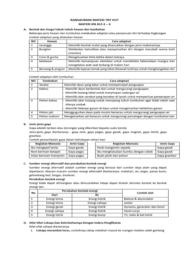 Rangkuman Ipa Try Out | PDF