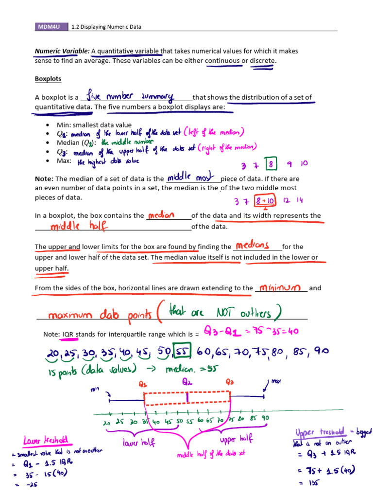 1.2 Displaying Numeric Data Part 1 (Filled In) | PDF | Probability And Statistics | Data