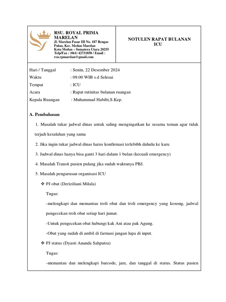 Notulen Rapat 22 Januari 2024 | PDF