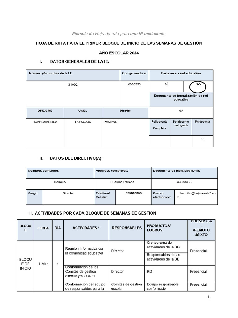 2 Ejemplo de Hoja de Ruta para Una IE Unidocente | PDF | Plan de estudios