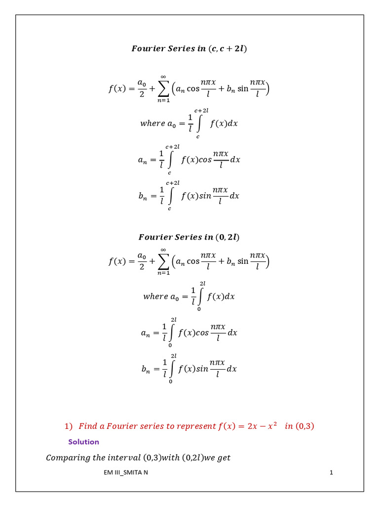 Notes - Fourier Series in (0,2l) | PDF
