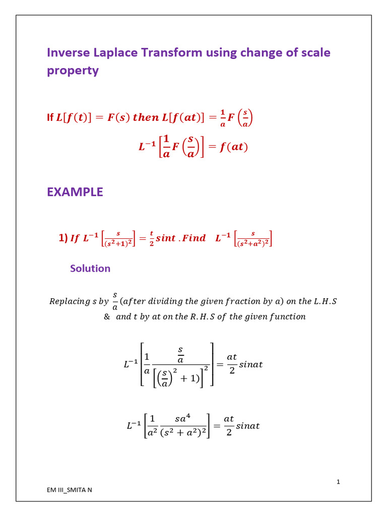 Inverse Laplace Transform Using Change of Scale Property | Download Free PDF | Mathematical ...
