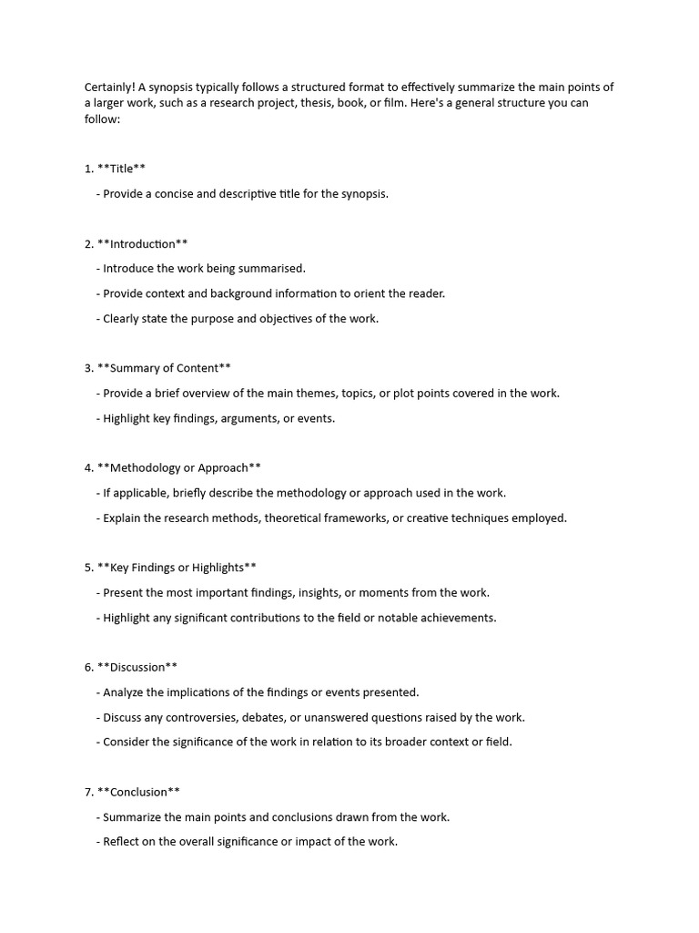 Structure of Synopsis | PDF