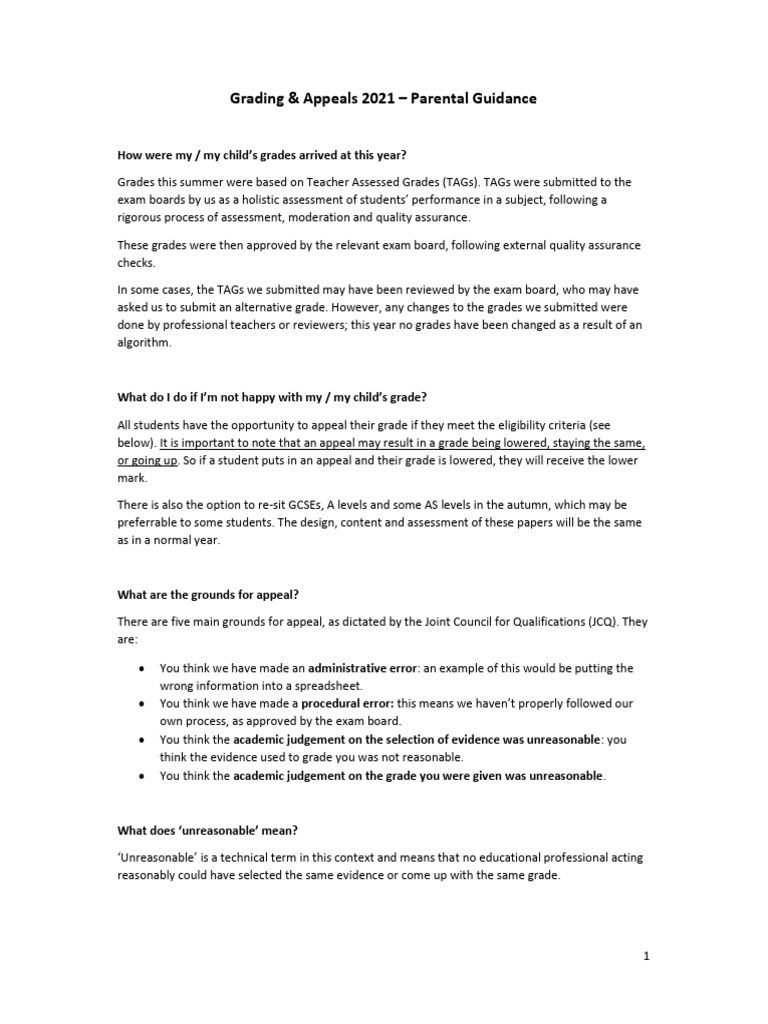 COLAHG Grading and Appeals Guidance | PDF