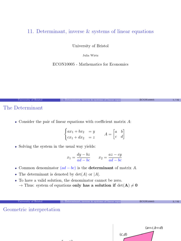 Determinants and Inverses in Linear Systems | PDF | Matrix (Mathematics ...