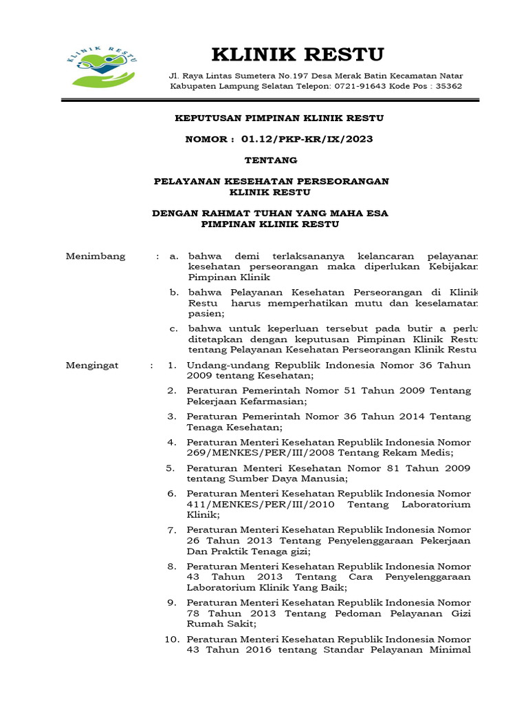 SK Pelayanan Kesehatan Perseorangan Bab III PKP | PDF