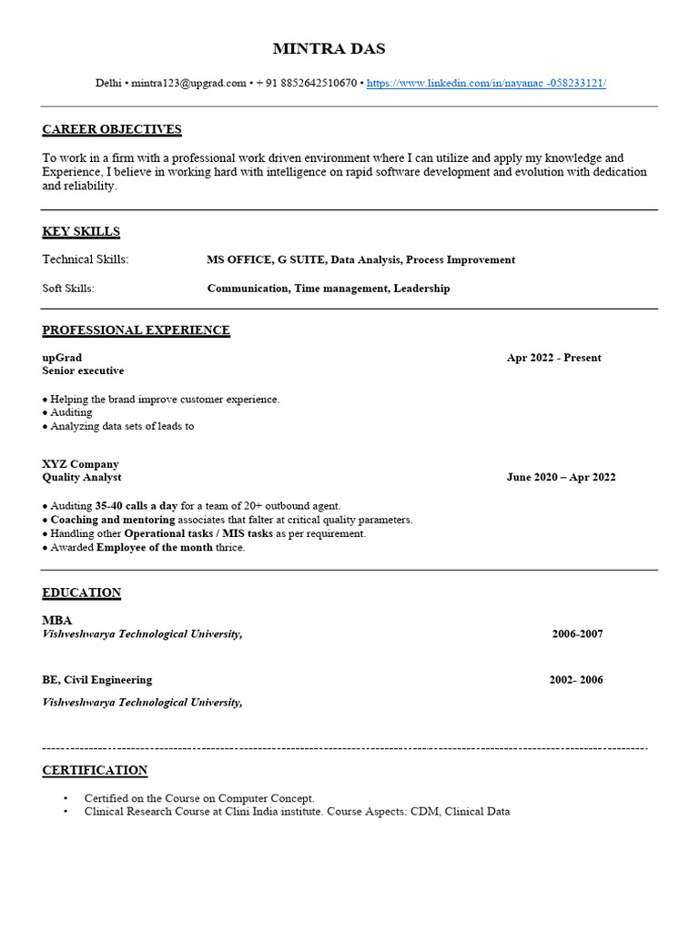 Sample Resume Format (PP Learners) | PDF