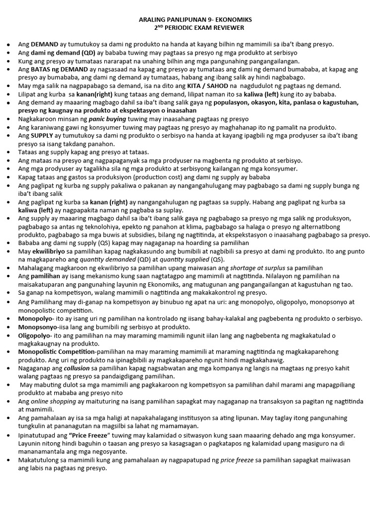 AP9 Reviewer Q2 Exam | PDF