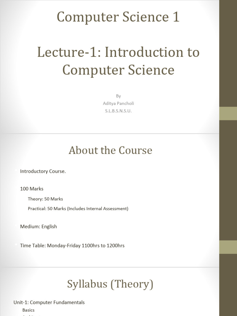 Lecture-1 Introduction To Computer Science | PDF | Computer Science | Science