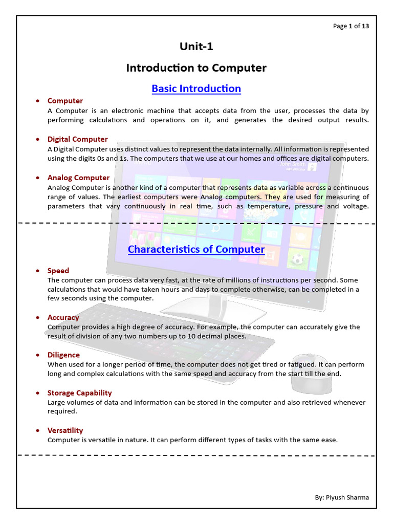 Unit-1 Introduction To Computer | PDF | Computer Data Storage | Random Access Memory