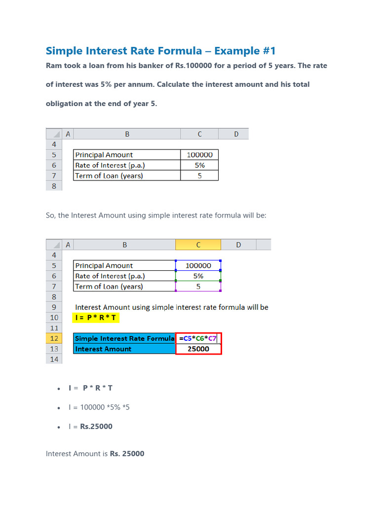 Simple Interest Rate Formula | PDF