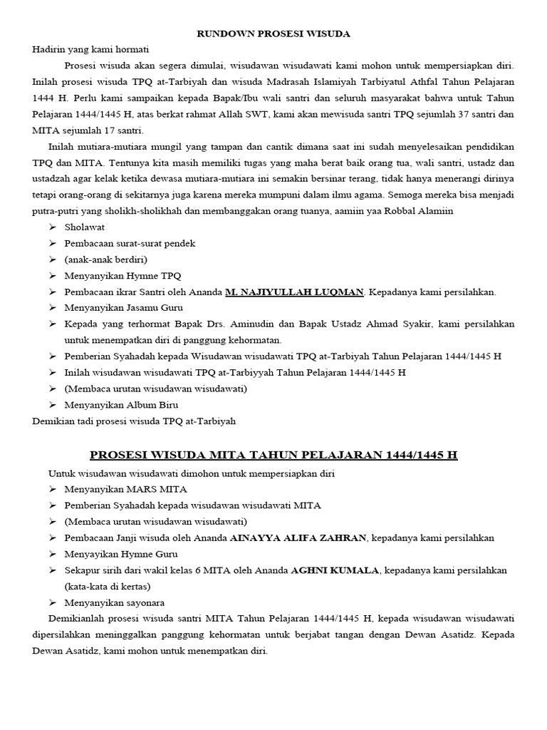 Prosesi Wisuda TPQ Dan MITA | PDF
