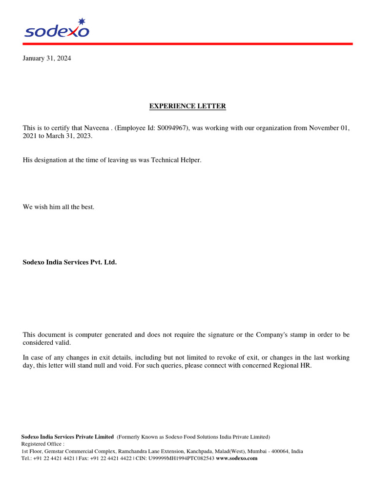 Experience Letter | PDF