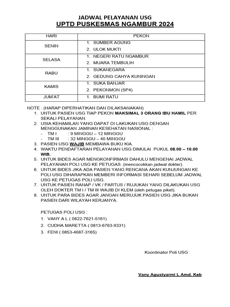 Jadwal Pelayanan Usg | PDF