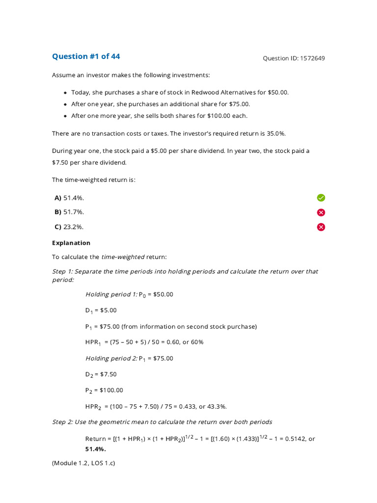 Reading 1 Rates and Returns - Answers | PDF | Risk Premium | Mean