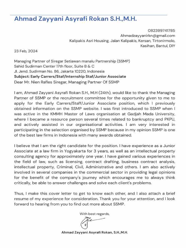 Cover Letter SSMP | PDF