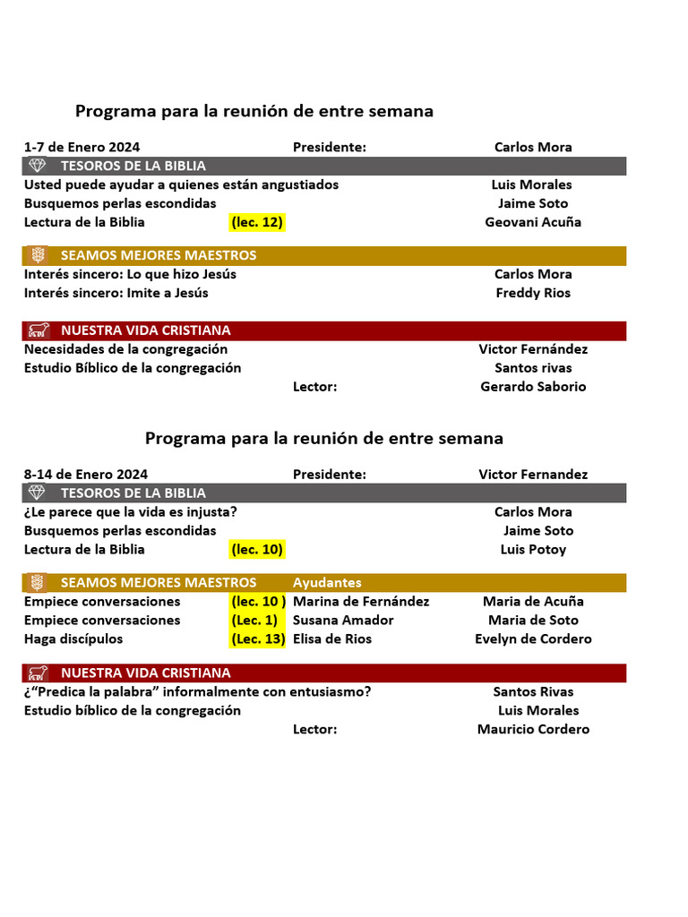 Programa Reuniones Enero 2024 | PDF