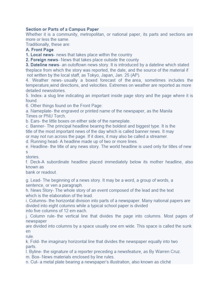 Section or Parts of A Campus Paper | PDF
