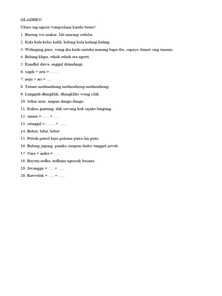 GLADHEN Purwakanthi Wangsalan Dasanama | PDF