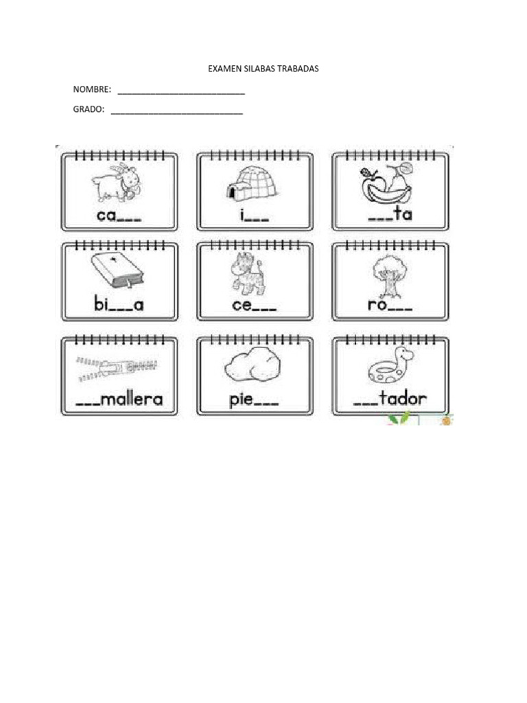 Examen Silabas Trabadas | PDF