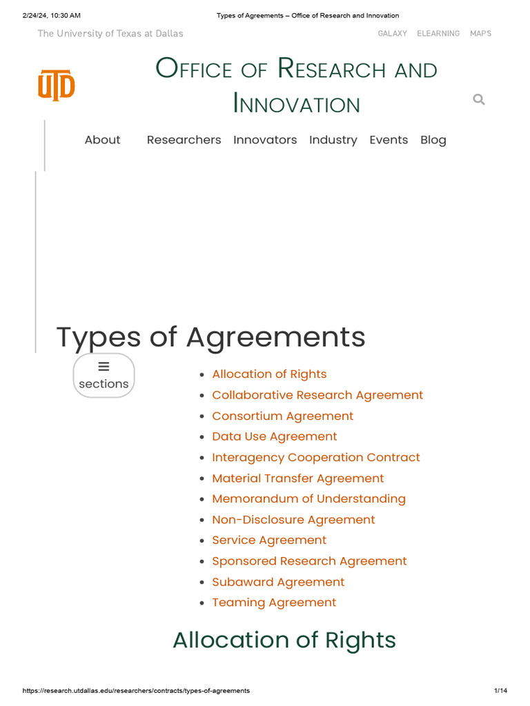 Types of Agreements - Office of Research and Innovation | PDF | Non ...