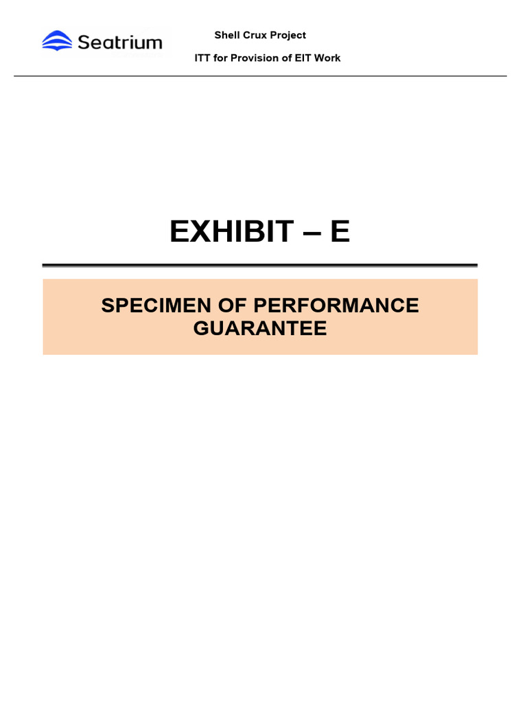 Exhibit-E Specimen of Performance Guarantee | PDF | Government Finances | Government