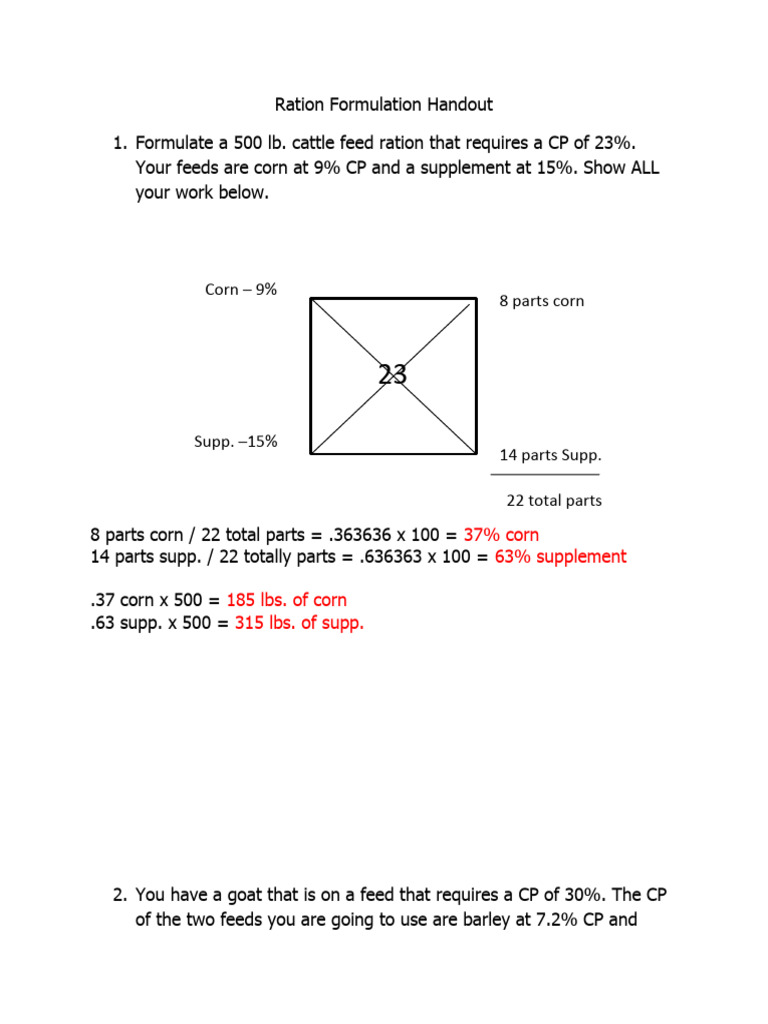 Ration Formulation Hand Out Key | PDF