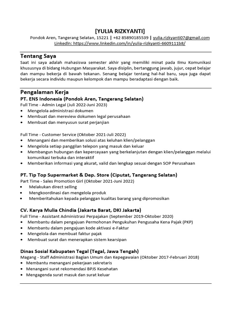 CV - Yulia Rizkyanti | PDF