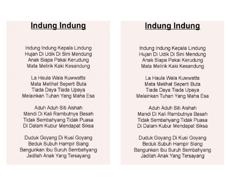 Lirik Lagu Indung Indung Khas Kalimantan | PDF
