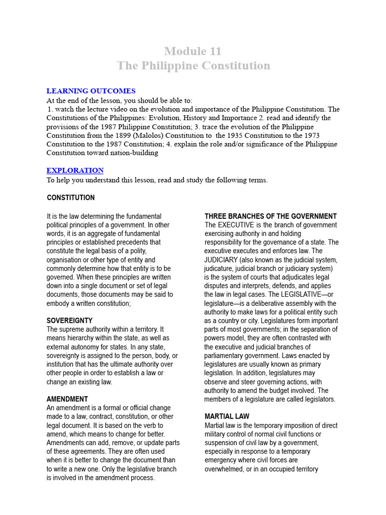 Philippine Constitution Overview and History | PDF | President Of The ...