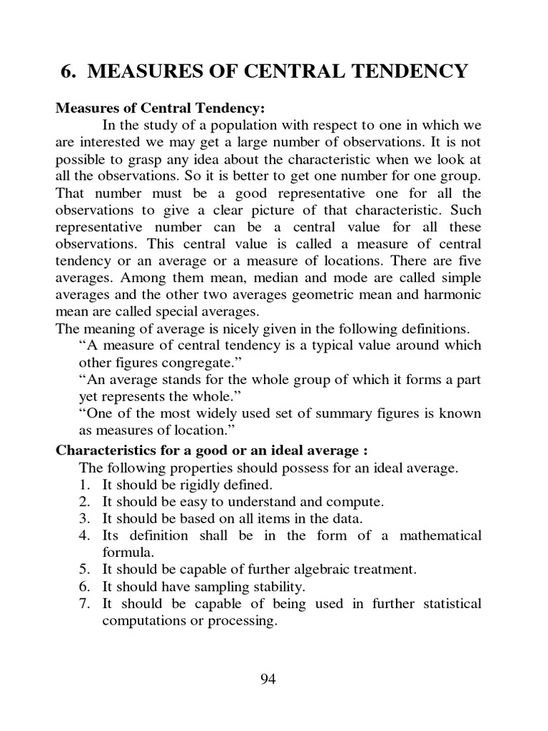 Chapter 6 Central Tendency | PDF