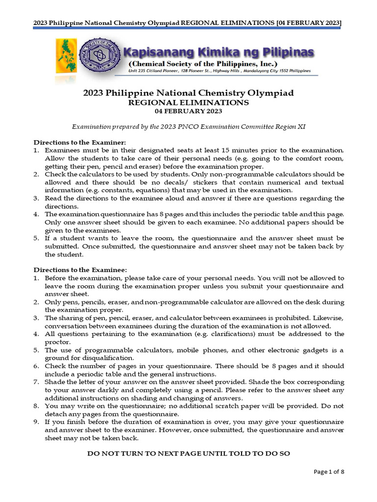 2023 PNCO Questionnaire Final4903 | PDF | Atoms | Molecules