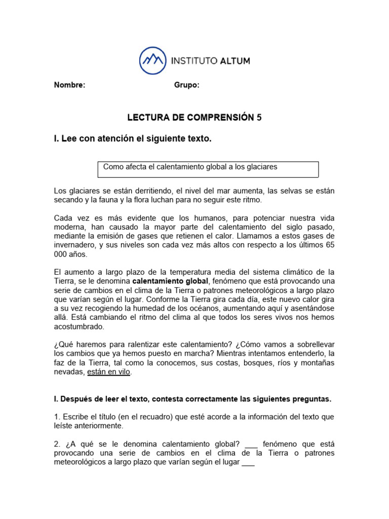 Lectura de Comprension 5 1 | PDF | Cambio climático | Tierra