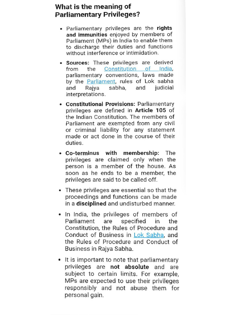 Parliamentary Privilege Pdf