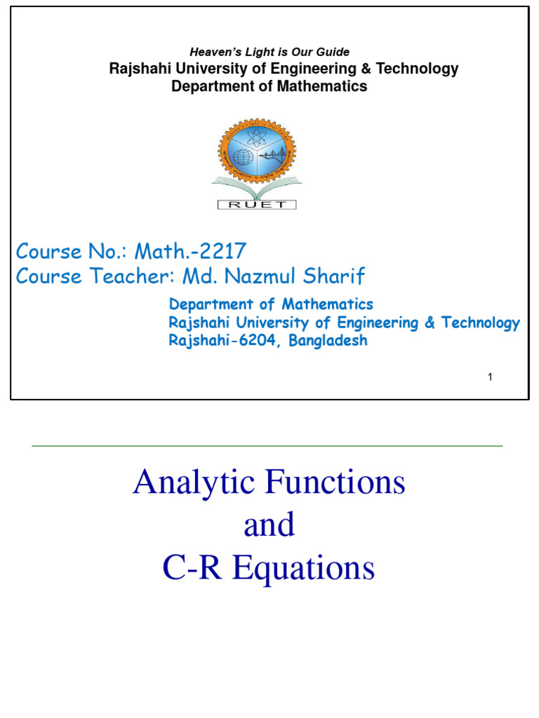 Analytic Functions & C-R Equations | PDF | Function (Mathematics) | Complex Number