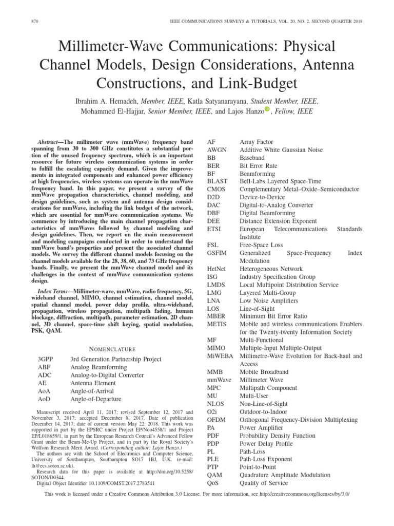 2018-Millimeter-Wave Communications - Physical Channel Models | PDF ...