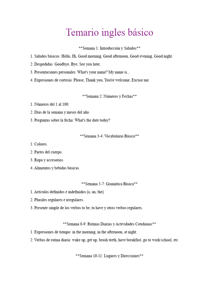 Temario Ingles Básico | PDF