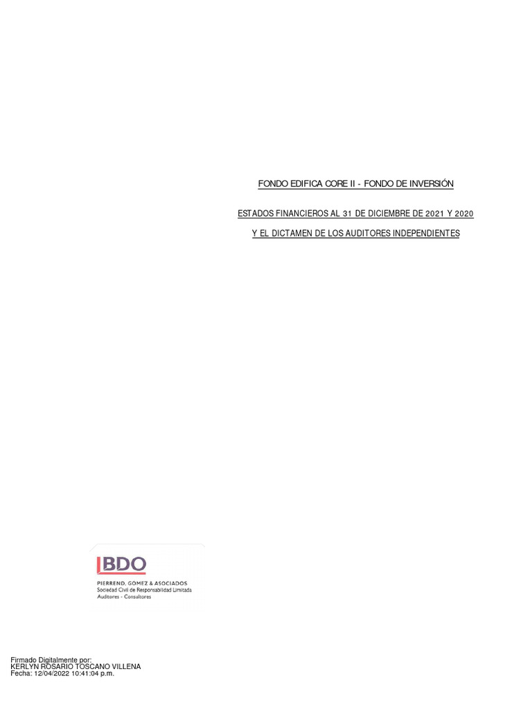 Estados Financieros Fondo Edifica CORE II | PDF | normas internacionales de INFORMACION ...